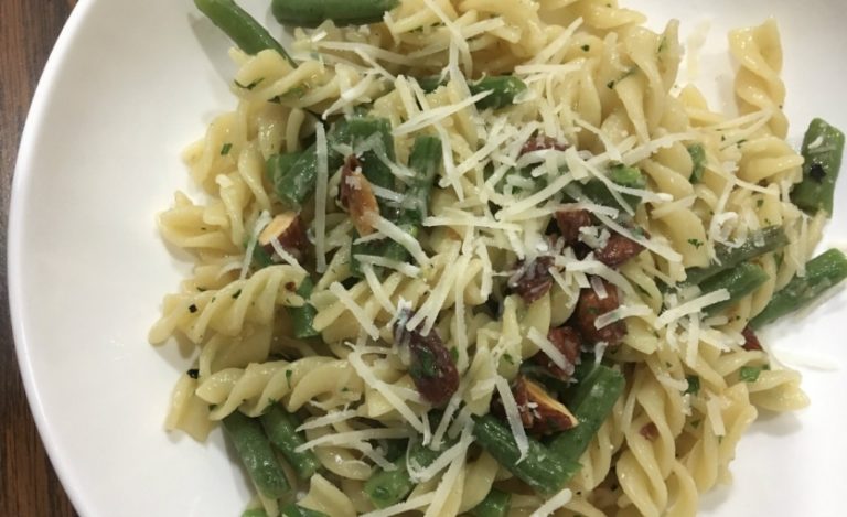 Pasta with Green Beans and Almond Gremolata - The Sylvia Center